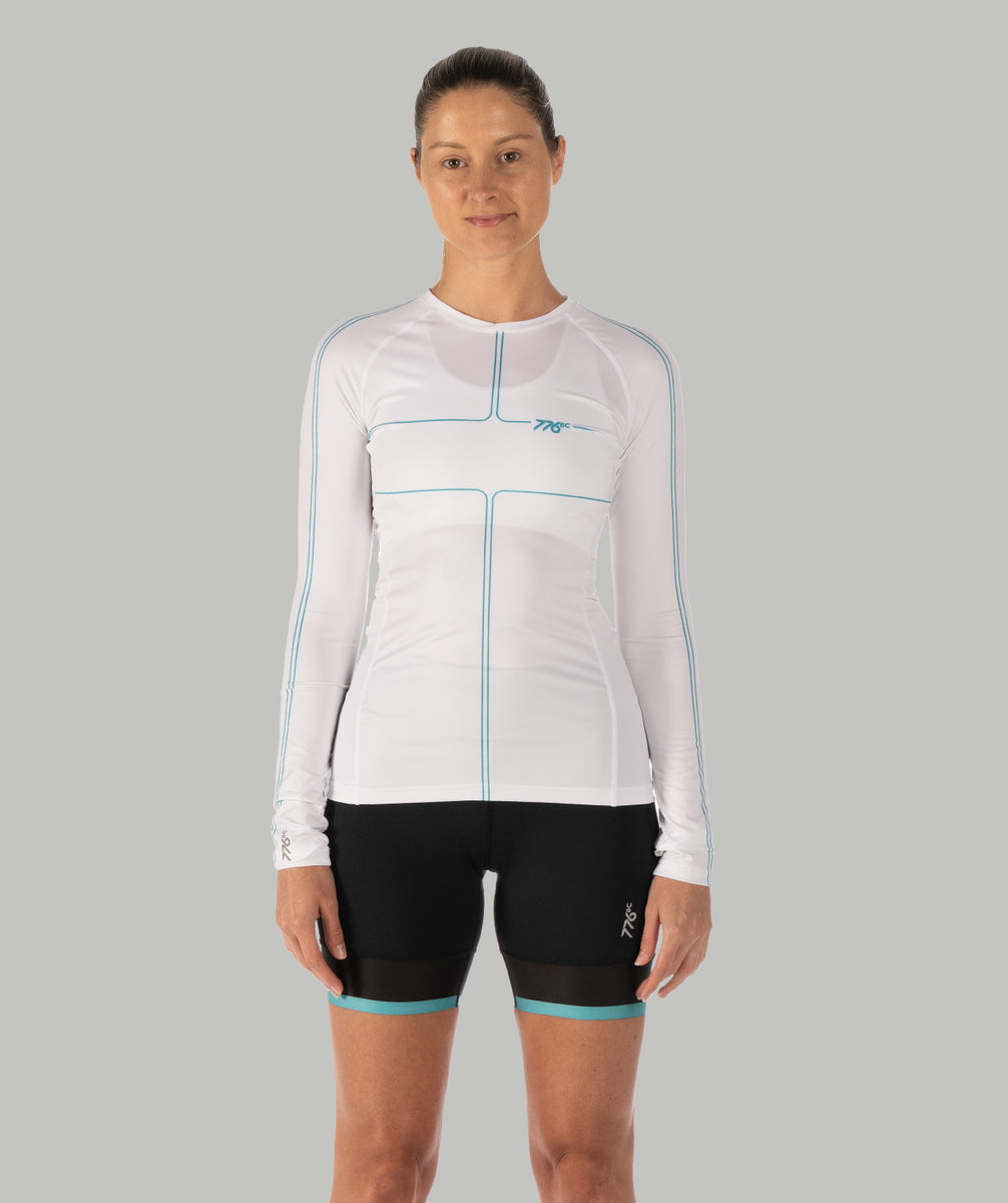 Women's Motion LS Base Layer - White/Capri – 776BC